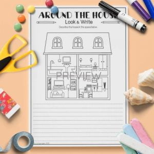 Around The House | Look & Write Activity | Fun ESL Worksheet