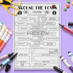 Around The Town | City Map Activity | ESL Worksheet For Kids