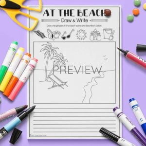 At The Beach | Draw & Write Activity | Fun ESL Worksheet