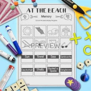 At The Beach | Memory Card Game | Fun ESL Worksheet For Kids