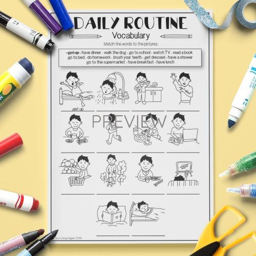 Daily Routine Vocabulary Activity ESL Worksheet For Kids