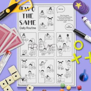 Daily Routine | Two The Same Card Game | Fun ESL Worksheet