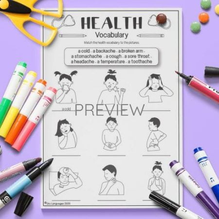 Health | Vocabulary Match Activity | ESL Worksheet For Kids