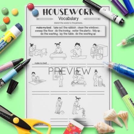 Housework | Vocabulary Match | Fun ESL Worksheet For Kids