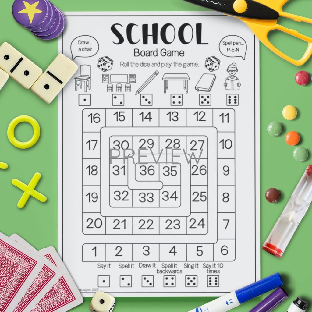 School | Board Game | Fun ESL Worksheet For Children