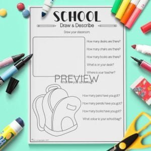 School | Draw & Describe Activity | ESL Worksheet For Kids