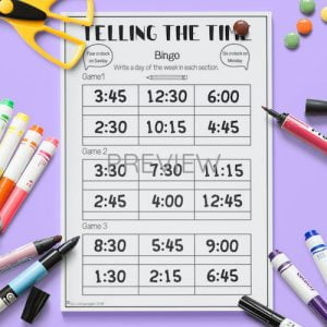 Telling The Time | Bingo Game | Fun ESL Worksheet For Kids