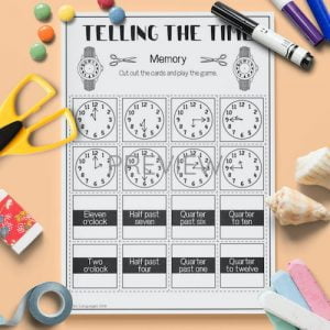 Telling The Time | Memory Game | Fun ESL Worksheet For Kids