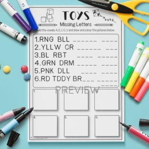 Toys | Missing Letters Activity | Fun ESL Worksheet For Kids
