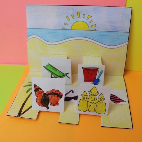 At The Beach | Pop Up Scene Craft | ESL Activity For Kids