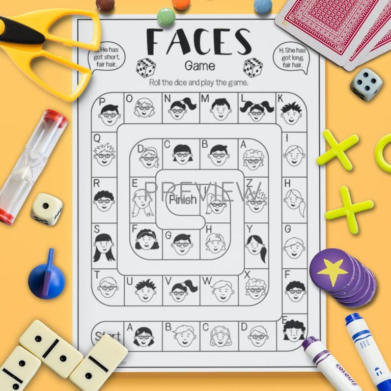 Face | Board Game Activity | Fun ESL Worksheet For Children