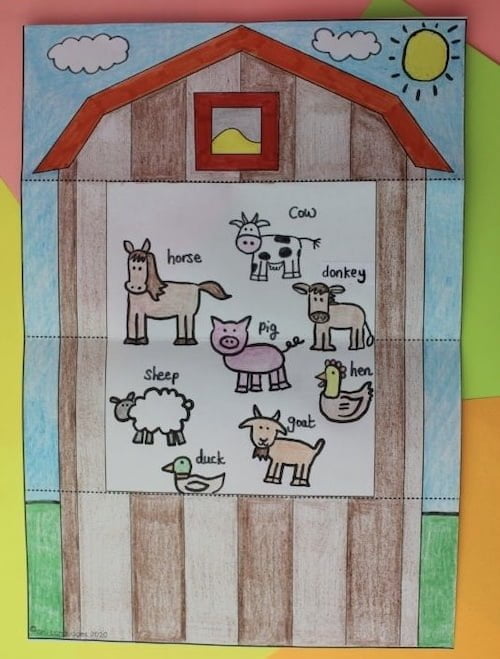 Farm Animals | Farmhouse Pull Down Craft | Fun ESL Activity