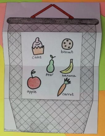 Food | Shopping Basket Pull Down Craft | Fun ESL Worksheet