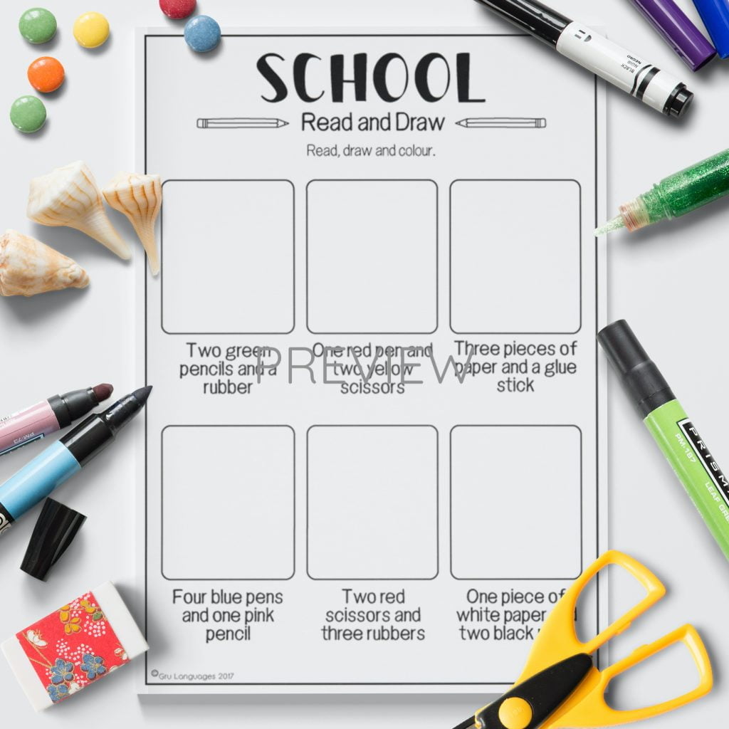 School | Read & Draw Activity | ESL Worksheet For Kids