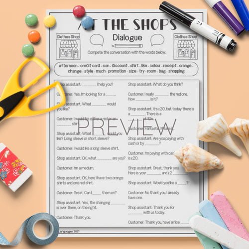 At The Shops Dialogue Activity Fun ESL Worksheet For Kids