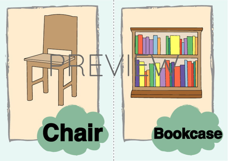 Chair and Bookcase Flashcard | Gru Languages
