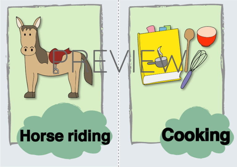 Horse Riding and Cooking Flashcard | Gru Languages