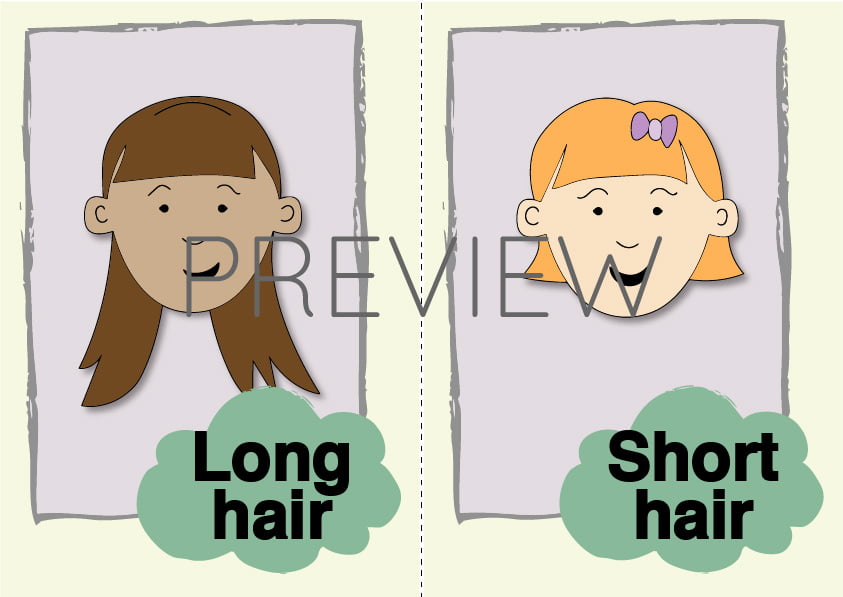 Long Hair And Short Hair Flashcard Gru Languages