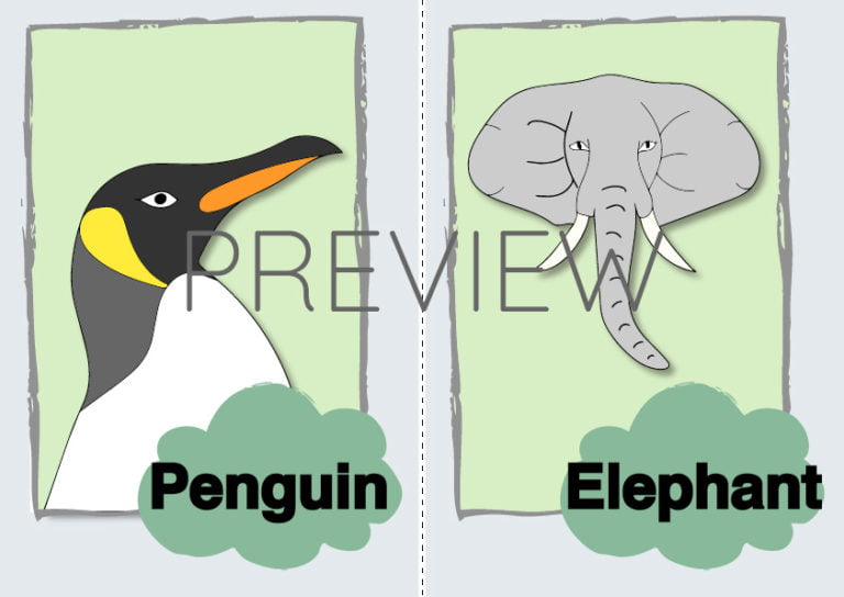 Penguin and Elephant Flashcard | Gru Languages