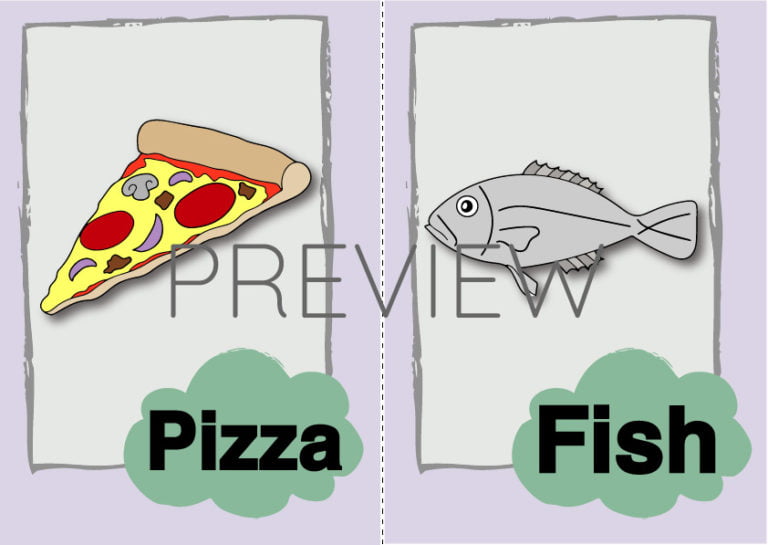 Pizza and Fish Flashcard | Gru Languages