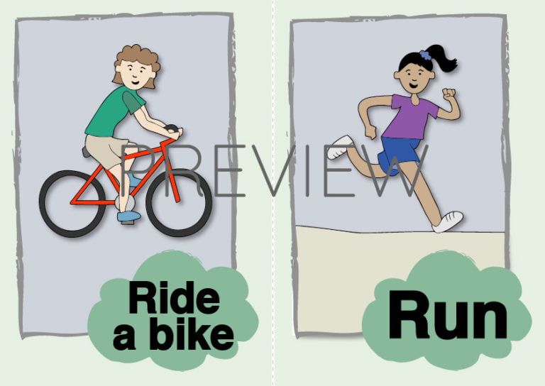 Ride a Bike and Run Flashcard | Gru Languages