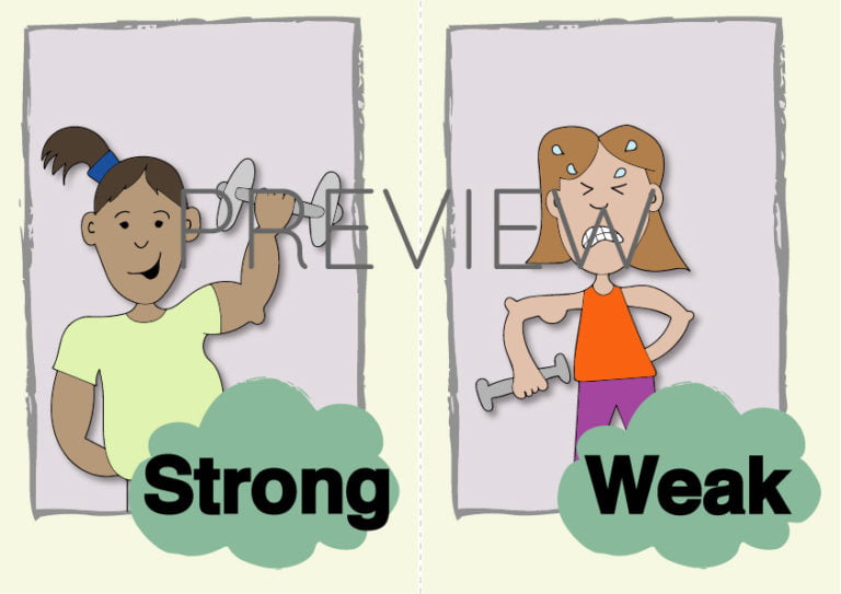 Strong and Weak Flashcard | Gru Languages