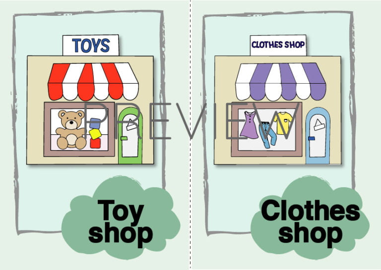 Toy Shop and Clothes Shop Flashcard | Gru Languages