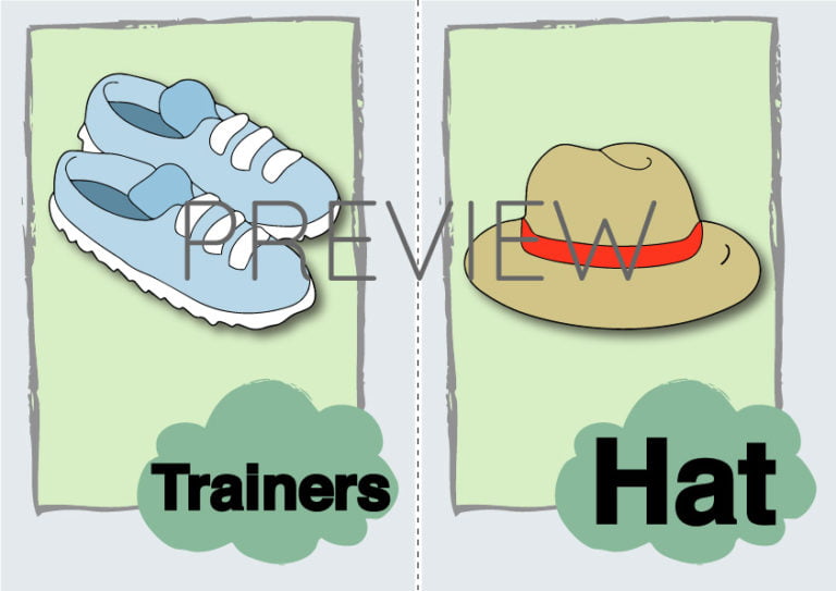 Trainers and Hat Flashcard | Gru Languages