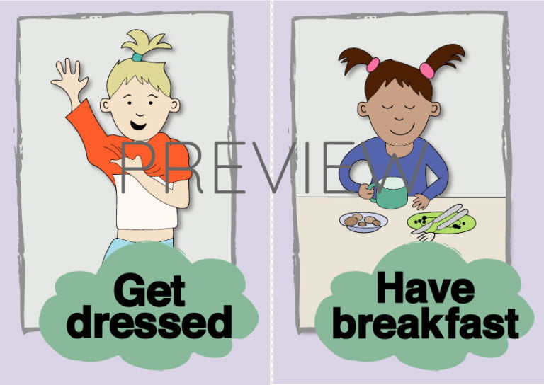 Get Dressed and Have Breakfast Flashcard | Gru Languages