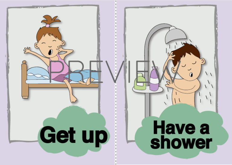 Get Up and Have a Shower Flashcard | Gru Languages
