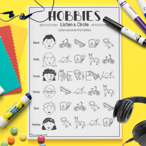 Hobbies Listen Circle Fun ESL Worksheet For Kids Hobbies Listen Circle Fun ESL Worksheet For Kids