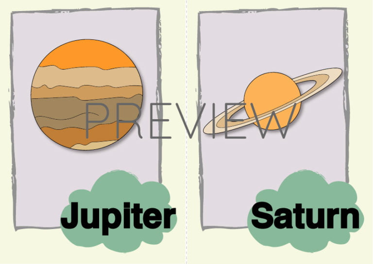 Jupiter and Saturn Flashcard | Gru Languages