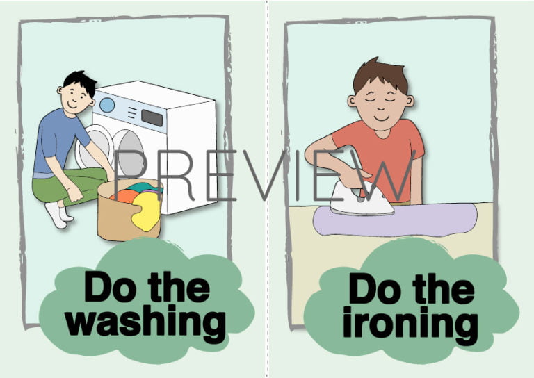 Do The Washing and Ironing Flashcard | Gru Languages