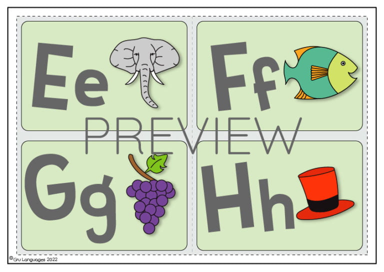 Alphabet E F G H Flashcard | Gru Languages