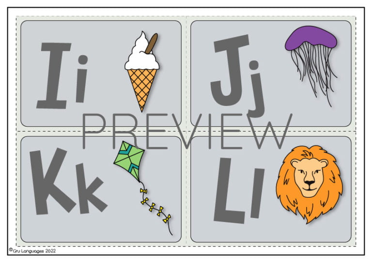 Alphabet I J K L Flashcard | Gru Languages