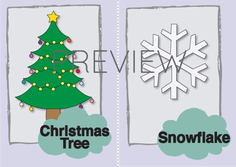 Christmas Tree and Snowflake Flashcard | Gru Languages