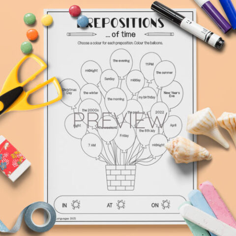 Prepositions of Time | Colour the Balloons | Worksheet